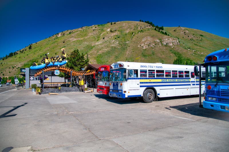 Jackson Hole, WY - July 11, 2019: Public Buses at the Parking Editorial ...