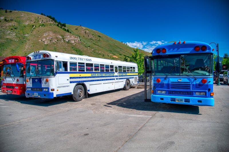 Jackson Hole, WY - July 11, 2019: Public Buses at the Parking Editorial ...