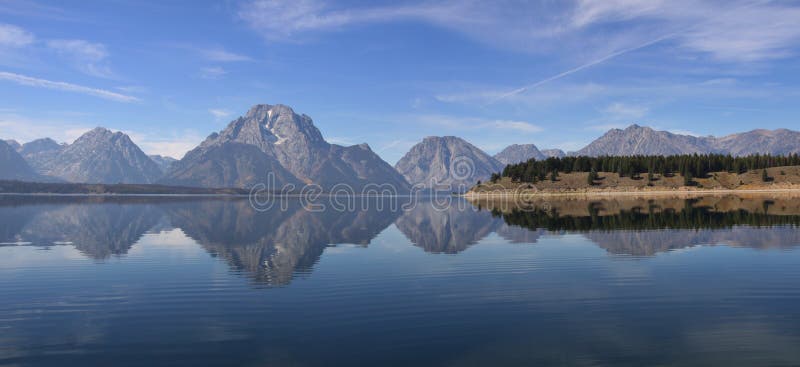 Jackson Lake with Reflections of Tetons Range Stock Photo - Image of ...
