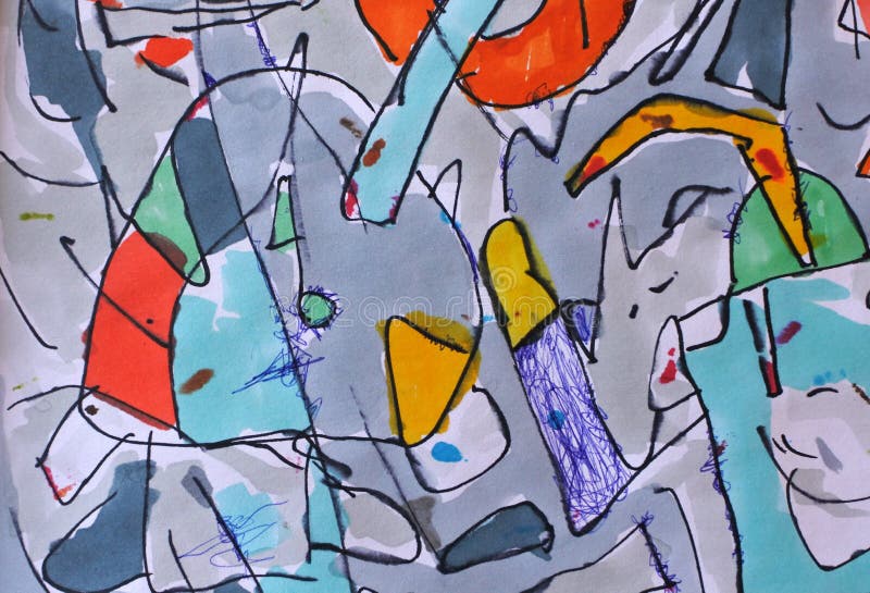 Abstract Figures on a Multicolored Background. Sketch in the Style of ...