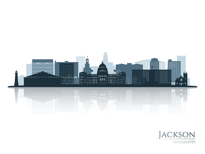 Jackson Skyline Silhouette with Reflection. Stock Vector - Illustration ...