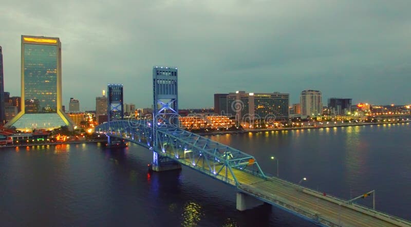 Jacksonville Aerial Panoramic View at Dusk, Florida Stock Image - Image ...