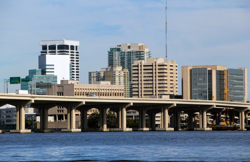 Jacksonville Florida Bridge and Skyline Stock Image - Image of bridge ...