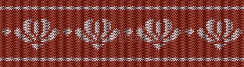 Jacquard Wool Knitted Pattern with White Flowers on Red Background ...