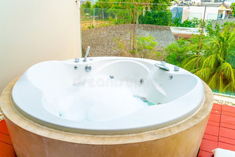 Jacuzzi Bath Tub on Balcony Stock Image - Image of interior, clear ...