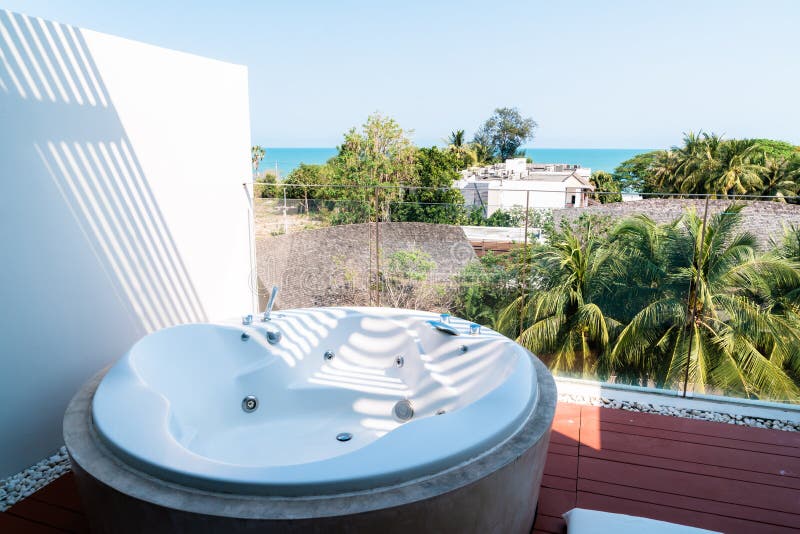 Jacuzzi Bath Tub on Balcony Stock Image - Image of leisure, modern ...