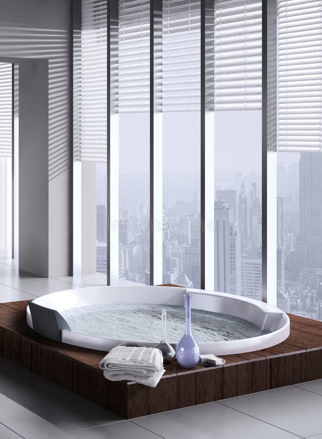 Jacuzzi with Floor To Ceiling Windows Stock Illustration - Illustration ...