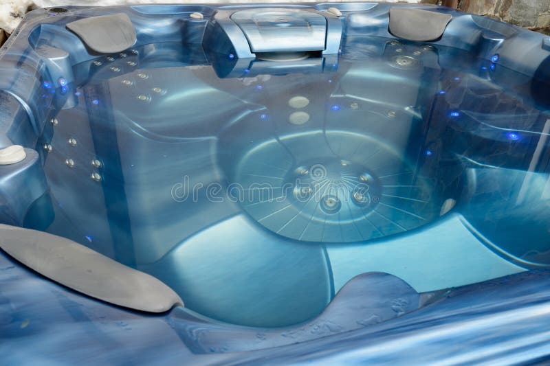In the Jacuzzi is Gaining Water Close Up, Relaxing in the Spa. Stock ...