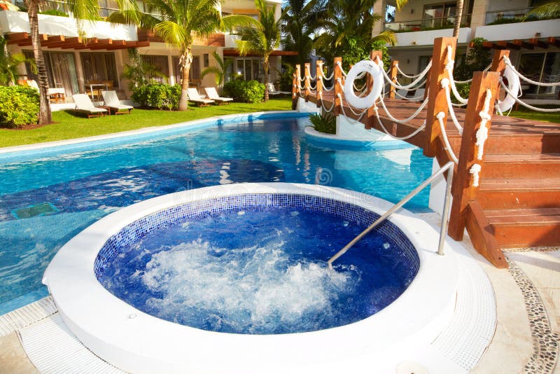 Jacuzzi and a Swimming Pool at Caribbean Resort. Stock Photo - Image of ...