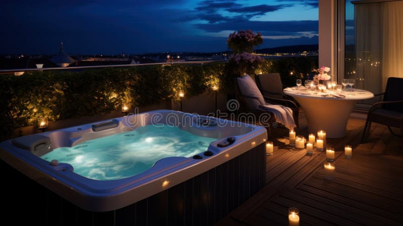 Jacuzzi on the Terrace of Luxury Hotel. Spa Complex, Vacation and ...