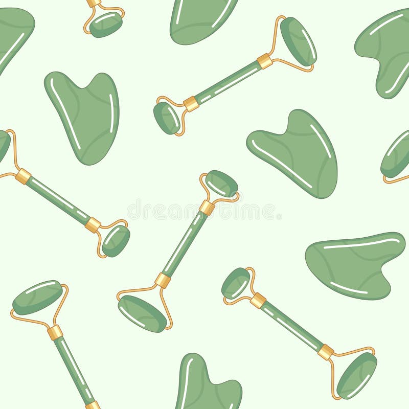 Jade Face Roller and Gua Sha Tool Pattern Stock Vector - Illustration ...
