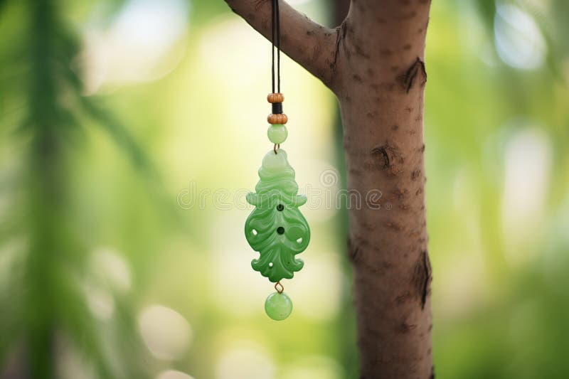 A Jade Pendant Hanging from a Tree Branch Stock Image - Image of jade ...