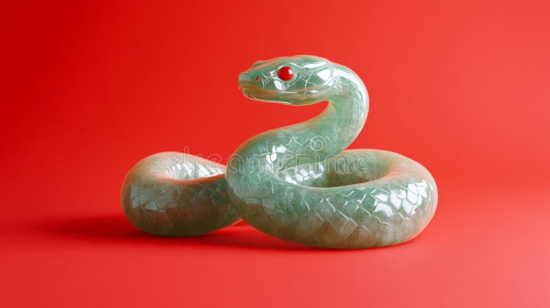 Jade Serpent with Red Eyes on a Red Background Stock Illustration ...