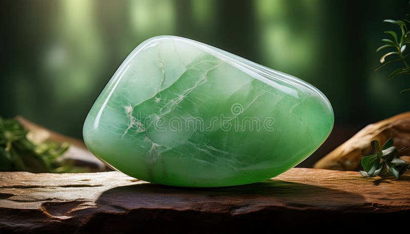 Jade Stone Resting on a Natural Surface in Diffused Light Captured ...