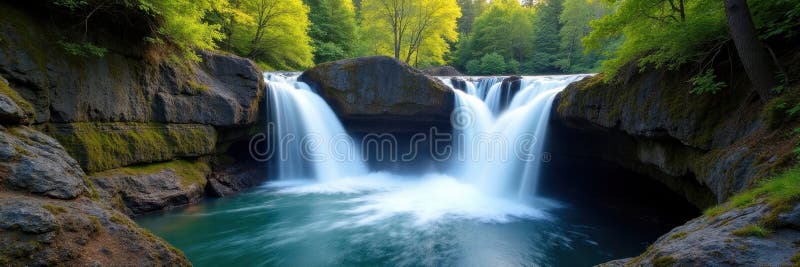 Jagged Basalt Rocks Frame Cascading Punch Bowl Falls , Wilderness ...