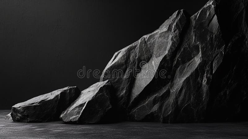 Black Rocks Arranged in a Dynamic Composition on a Dark Background ...