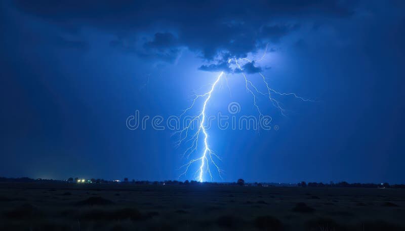 Jagged Blue Lightning Illuminates a Landscape, Vivid, Blue Stock ...