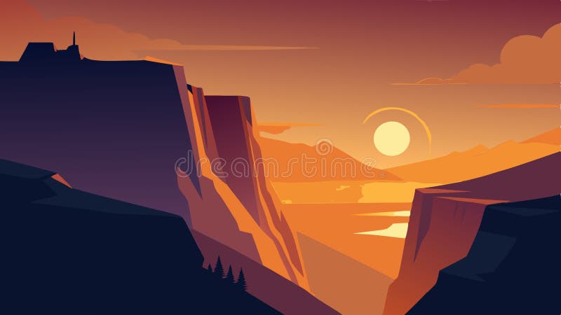 Majestic Cliffs at Golden Hour Stock Illustration - Illustration of ...