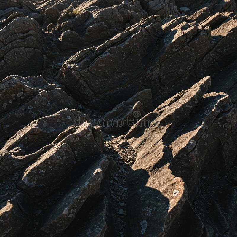Jagged Dark Rocks with Sharp Edges and Rough Textures, Arranged in a ...