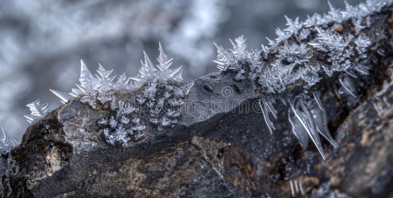 The Jagged Edges of a Rock Covered in a Layer of Sharp Spiky Rime Ice ...