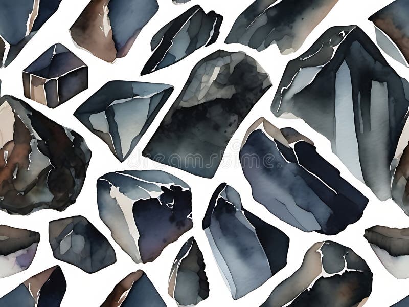 Jagged Obsidian Rocks in Watercolor Stock Illustration - Illustration ...