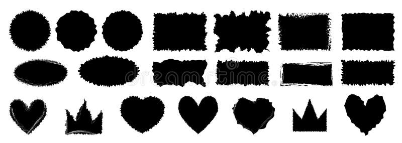 Jagged Rectangle, Crown and Heart. Black Simple Shape. Rectangle Paper ...