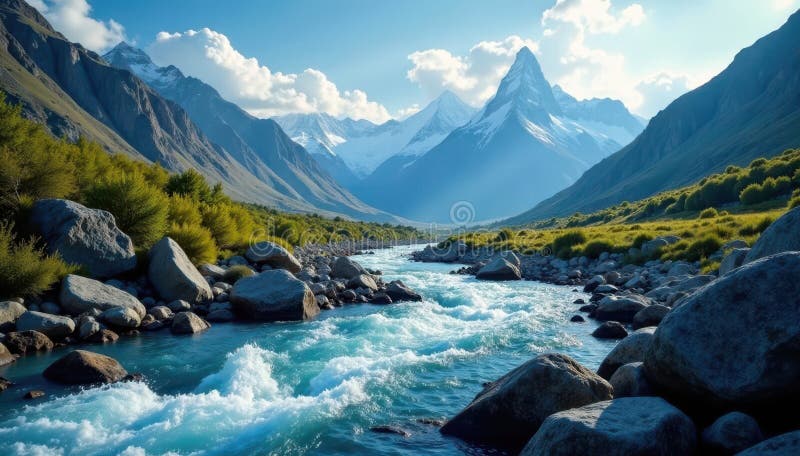 Jagged Rocks, Fast Flowing River, Distant Peaks, Shadow, Stone ...