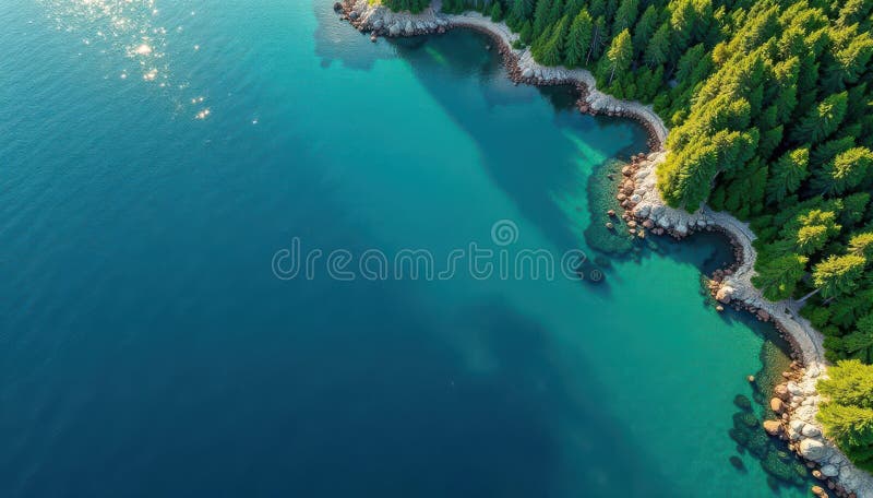 Jagged Shoreline Forms Intricate Lake Pattern, Aerial View, Mountain ...