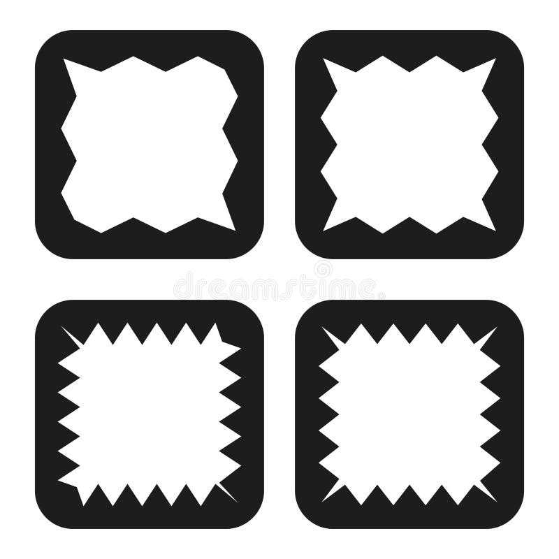 Jagged Square Icons. Black Vector Set. Irregular Border Design ...