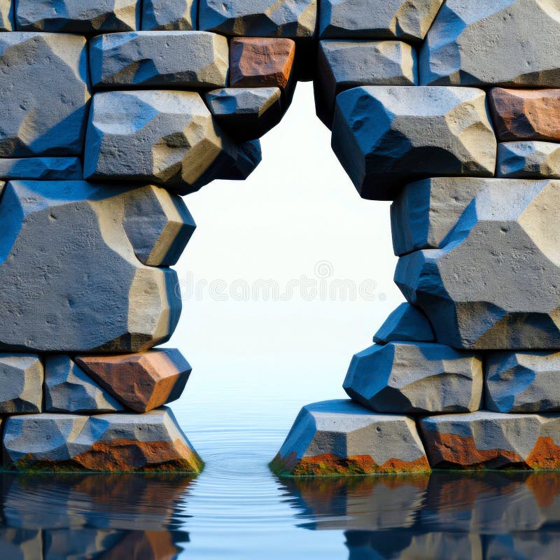 Jagged Stone Frame Opens Window To Serene Water Escape Stock ...