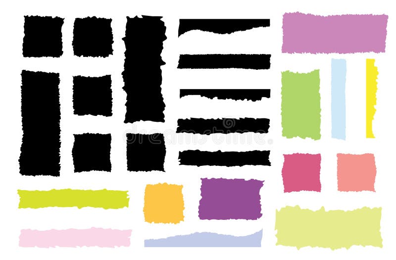 Jagged Torn Paper Set. Black Shape Ripper and Strip. Texture Grunge ...