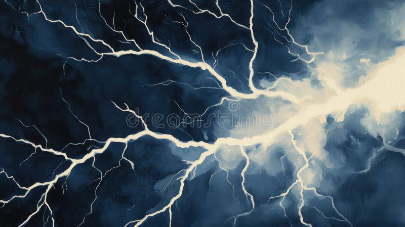 Jagged White Lightning Streaks Illuminate Dark, Stormy Background ...