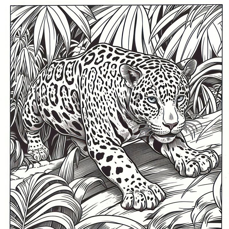 Jaguar Drawing Coloring Book Page Stock Illustration - Illustration of ...