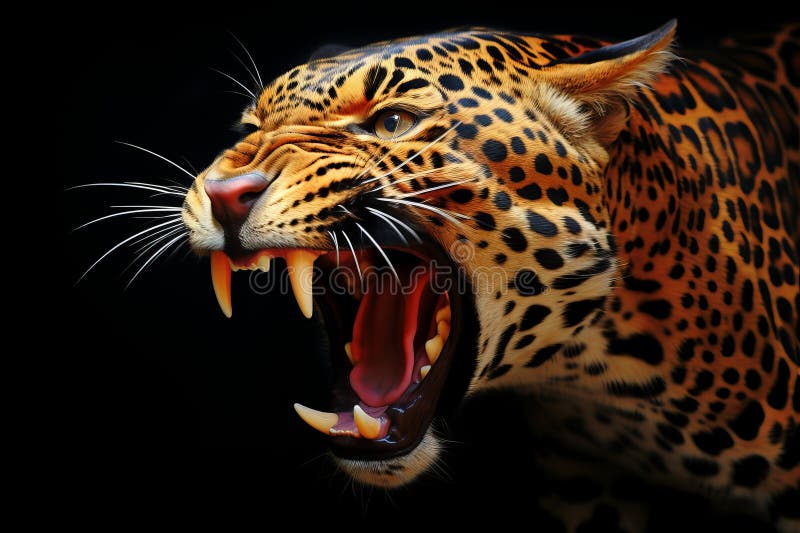 A Jaguar With Its Mouth Open On A Black Background Stock Illustration Illustration Of Person