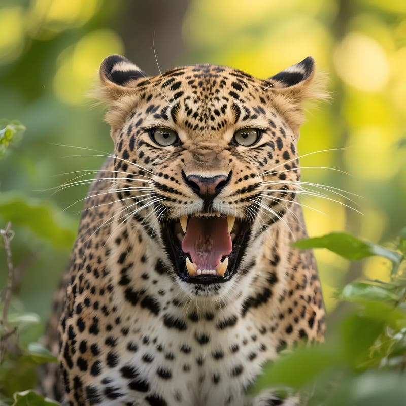 Angry Jaguar in Forest - Front View - AI Generated Stock Illustration ...