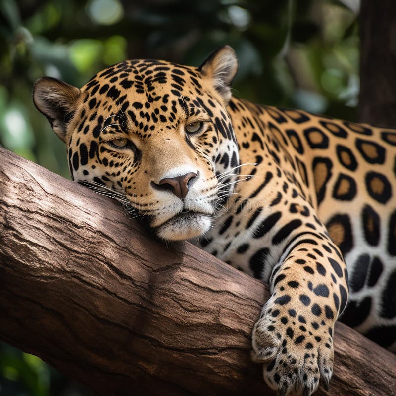 Jaguar Perched Atop a Tree. Created Using Ai Generative. Stock ...