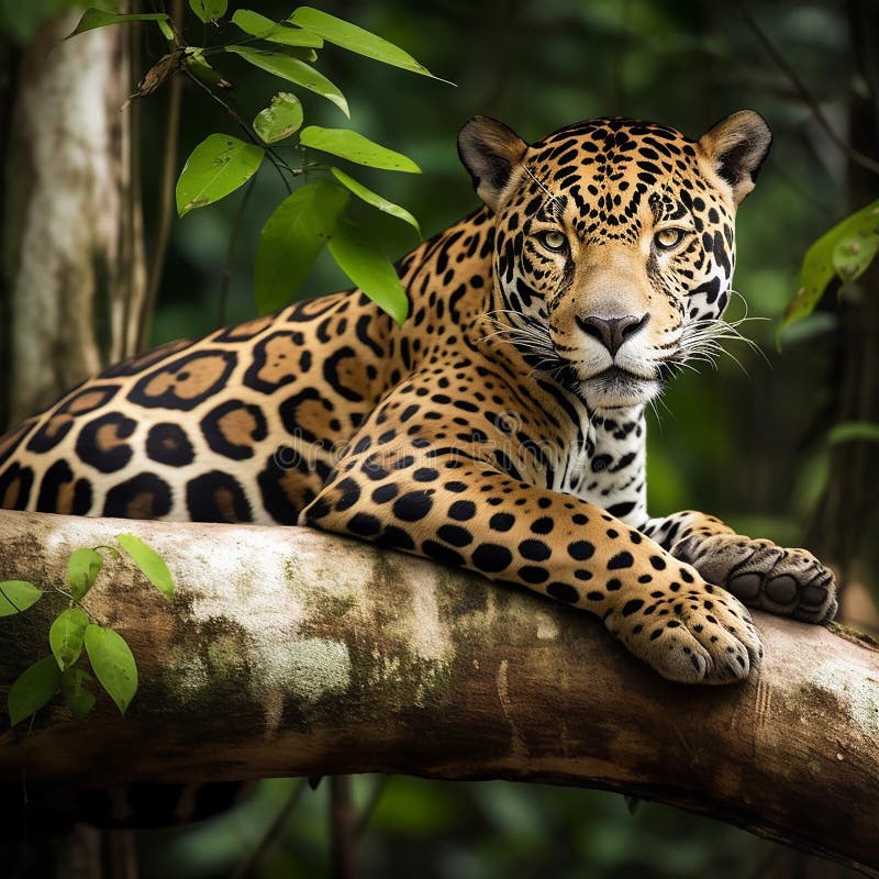 Jaguar Perched Atop A Tree Created Using Ai Generative Stock Illustration Illustration Of