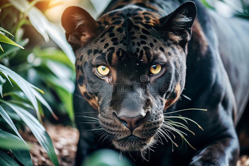 Jaguar Portrait in a Jungle Enclosure Stock Illustration - Illustration ...