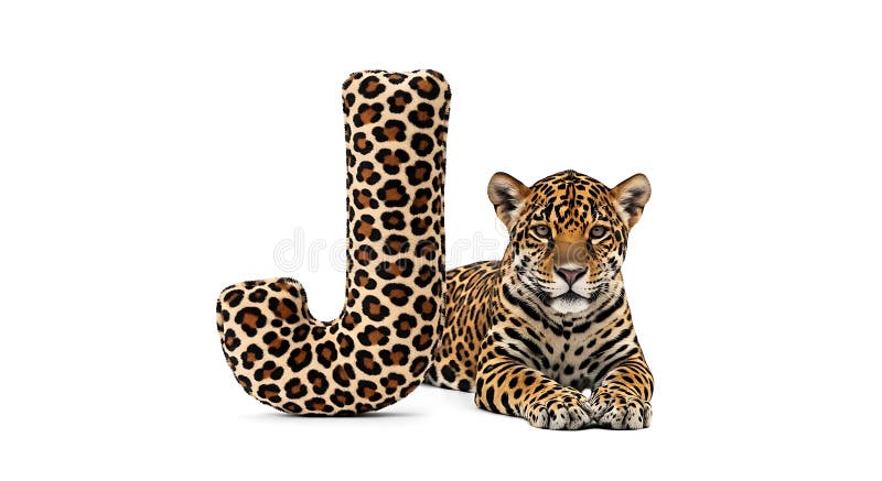 Jaguar Resting beside Leopard Print Letter J on White Stock ...
