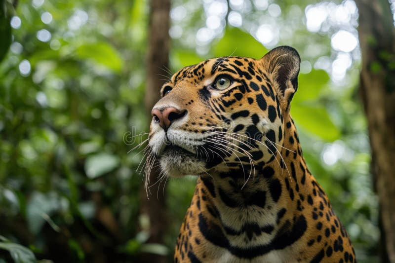 Jaguar Resting in a Tropical Rainforest Surrounded by Lush Green ...