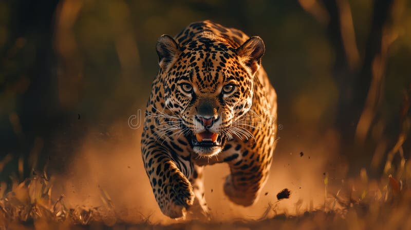 Jaguar Sprinting and Chasing through Dirt Stock Illustration ...