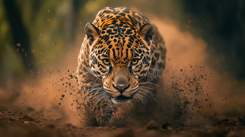 Jaguar Sprinting and Chasing through Dirt Stock Illustration ...