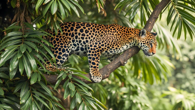 Jaguar on a Tree Branch in the Jungle. Panthera Onca Stock Photo ...