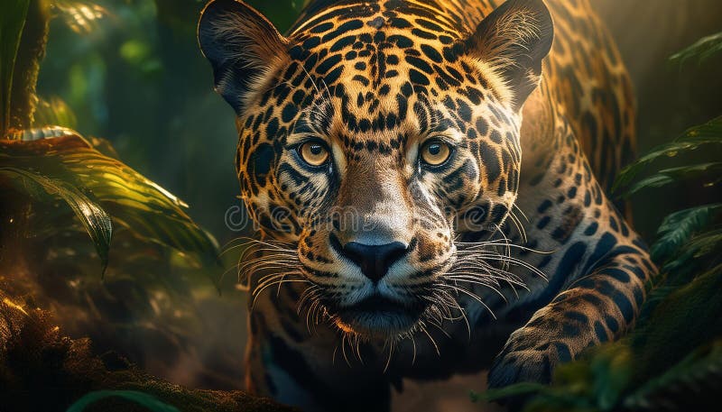 Jaguar Wild Predator in the Amazon Forest Stock Illustration ...