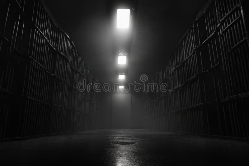 Jail Cell Block at Night stock image. Image of solitary - 377469253