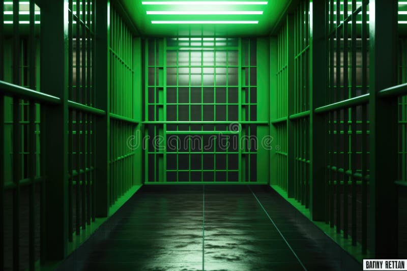 A Jail Cell with a Green Light in the Middle. Suitable for Crime and ...