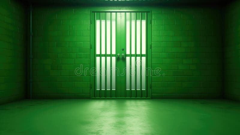 A Jail Cell with a Green Light Shining through the Bars. Suitable for ...