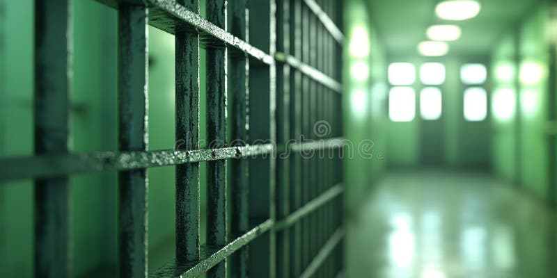 A Jail Cell with a Metal Bar on the Door Stock Image - Image of door ...