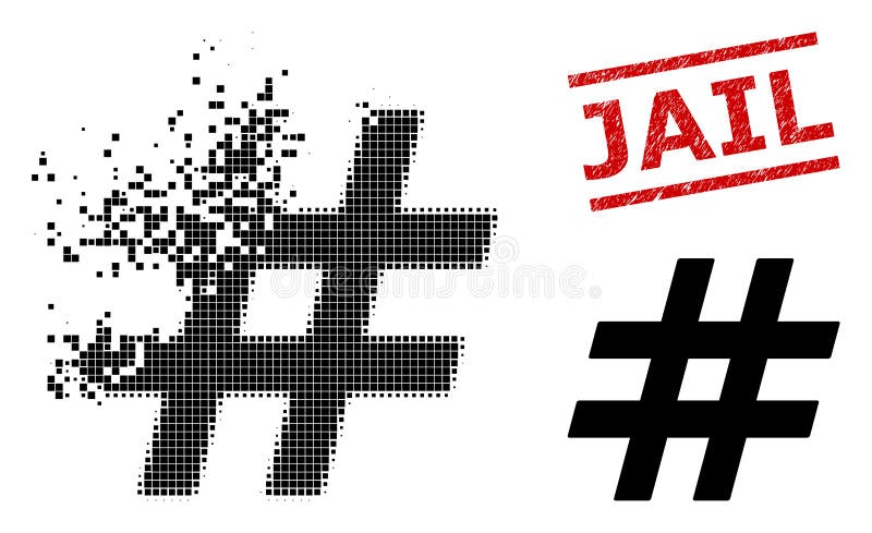 Destructed Pixelated Jail Icon and Distress Jail Seal Stamp Stock ...