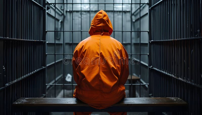 Jailed Man Dressed in Orange Jumpsuit Sit on a Bench Stock Photo ...